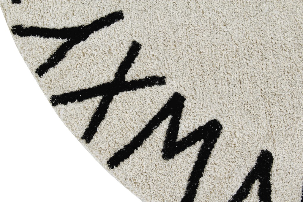 Lorena Canals, Přírodní koberec, ručně tkaný Round ABC Natural-Black, 150x150 (průměr) kruh, bílá, dětský pokoj