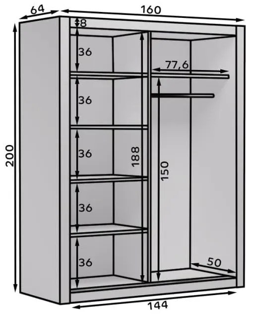 Šatní skříň se zrcadlem a posuvnými dveřmi Modi - 160 cm Barva: Bílá
