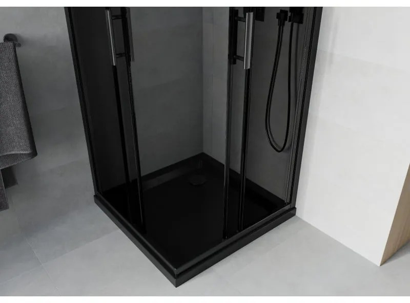 Mexen Rio, čtvercový sprchový kout 80(dveře)x80(dveře)x190 cm, 5mm šedé sklo, černý profil + černá sprchová vanička SLIM, 860-080-080-70-40-4070B