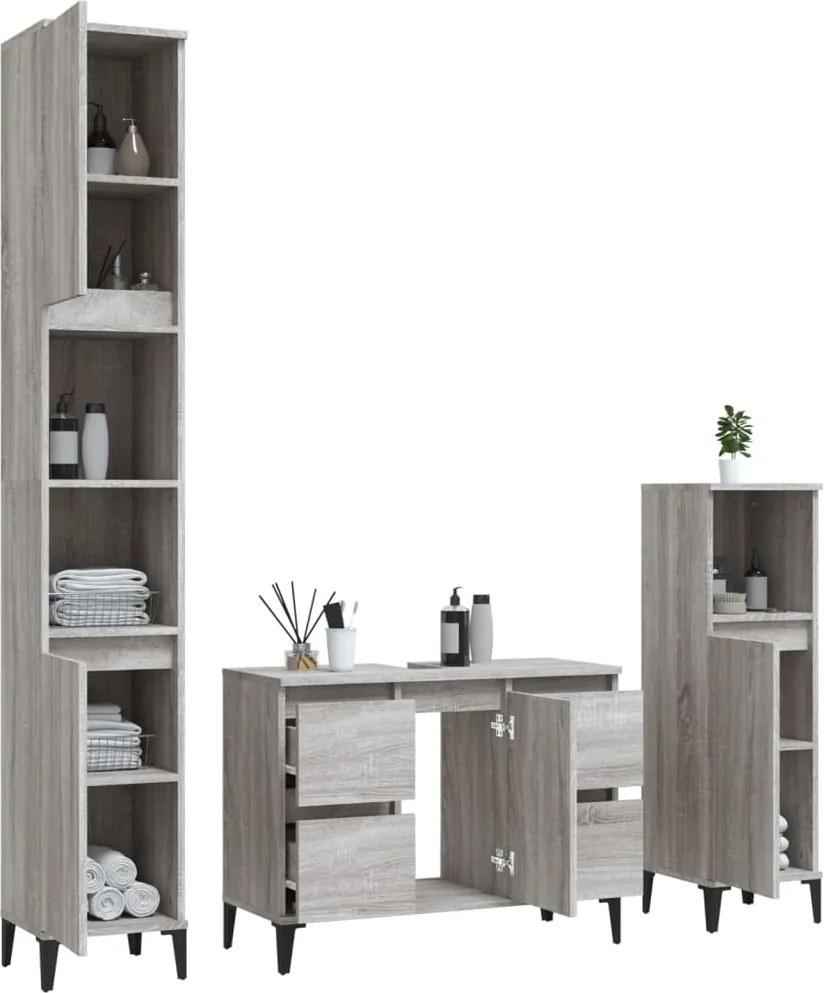 3dílný set koupelnového nábytku šedý sonoma kompozitní dřevo 3185611