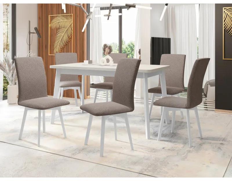 Jídelní jídelní stůl se 6 židlemi AL24, Barva dřeva: bílá-L, Potah: Zetta 300, Barvy nožiček: Bíla