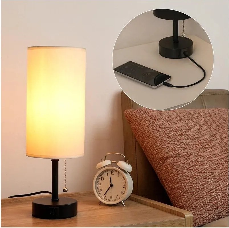 Brilagi - Stolní lampa s USB portem TABLON 1xE27/25W/230V černá/krémová