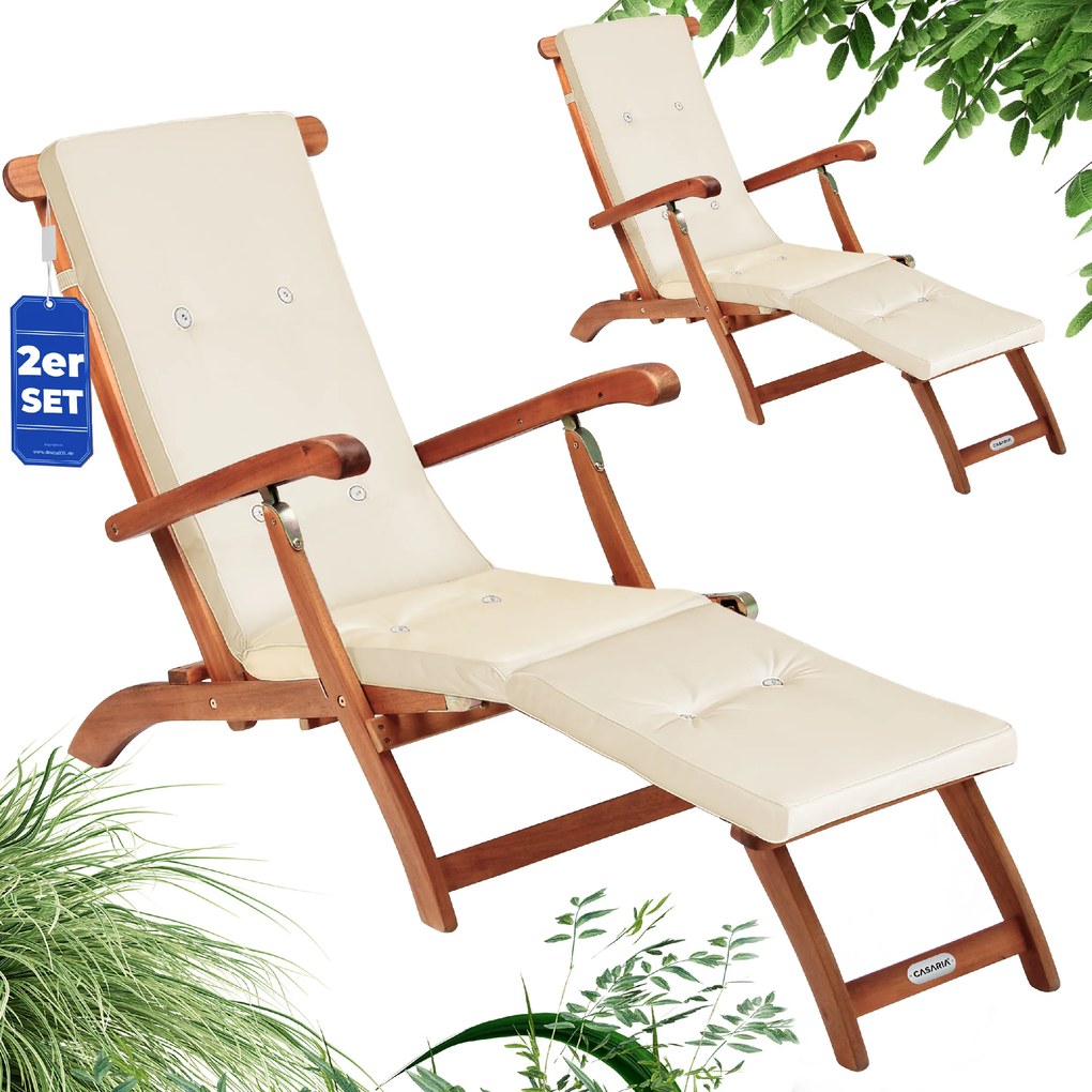 Zahradní lehátko Queen Mary® sada 2 ks akácie certifikace FSC® včetně Podsedák krémová