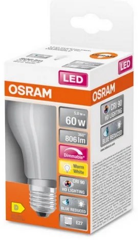 LED žárovka E27 OSRAM 5,8W (60W) teplá bílá (2700K) stmívatelná
