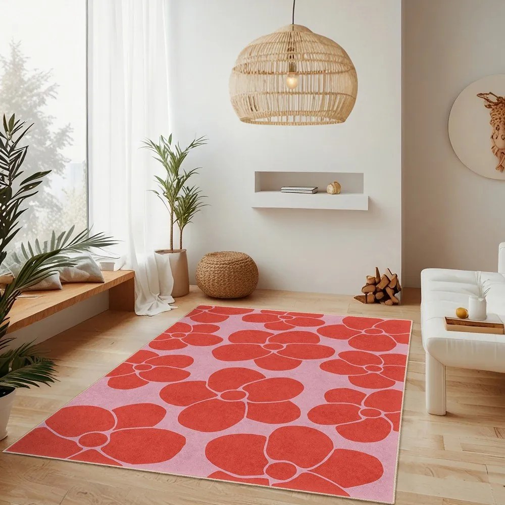 Červený/růžový pratelný koberec 60x100 cm Poppy Fields – Mila Home