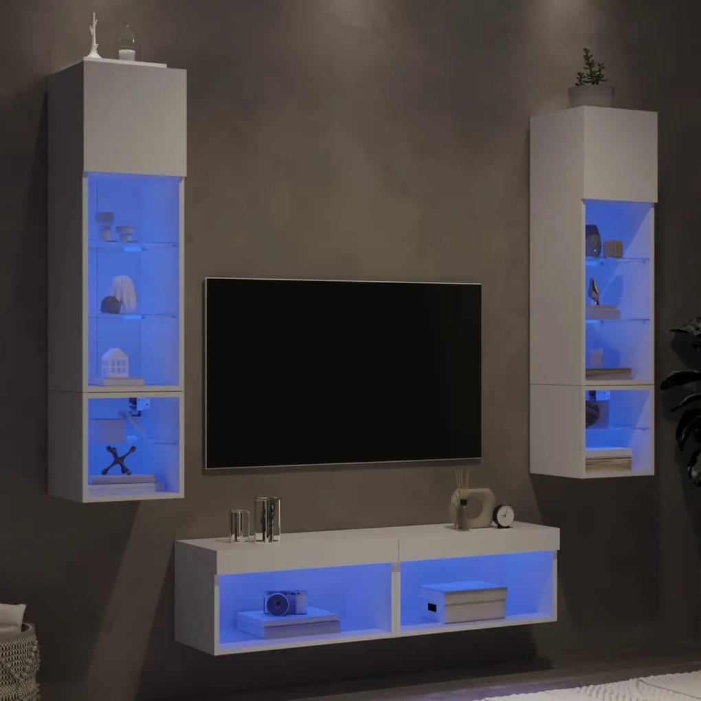 6dílná obývací stěna s LED osvětlením bílá kompozitní dřevo - Default Title