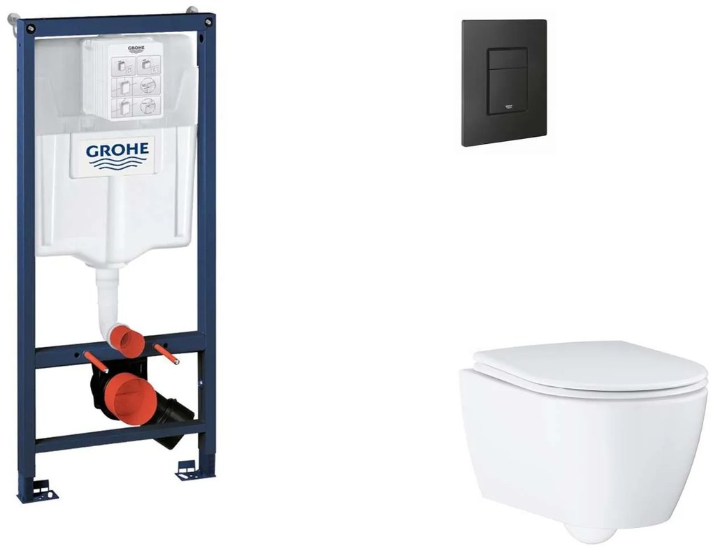 Grohe Rapid SL - Set předstěnové instalace, klozetu, sedátka SoftClose a tlačítka Even, phantom black SANI11BB5122