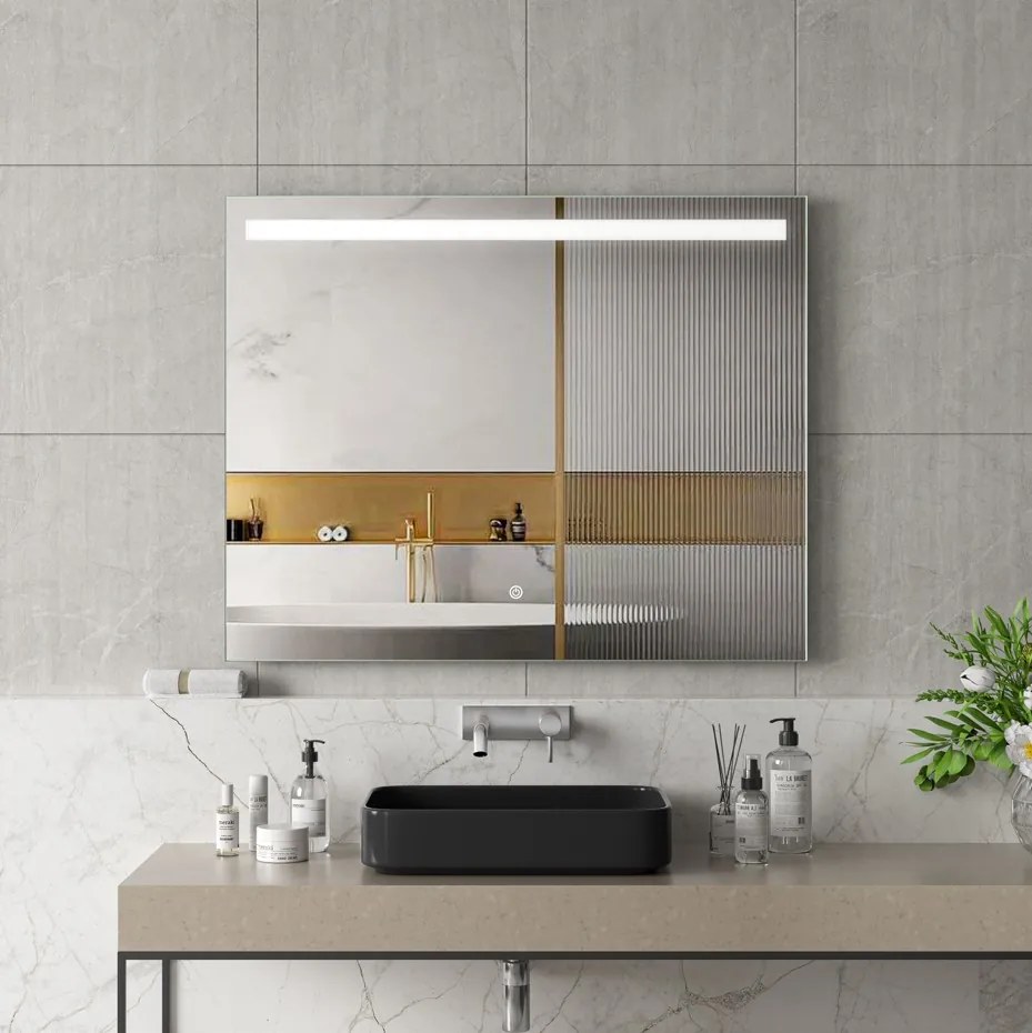 Erga Scarlet, obdélníkové LED zrcadlo 100x80cm, 690 lm, 3 barvy světla, přední osvětlení, ERG-V01-128-1080-00