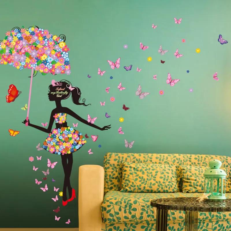 Samolepka na zeď "Dívka s motýly" 170x145 cm