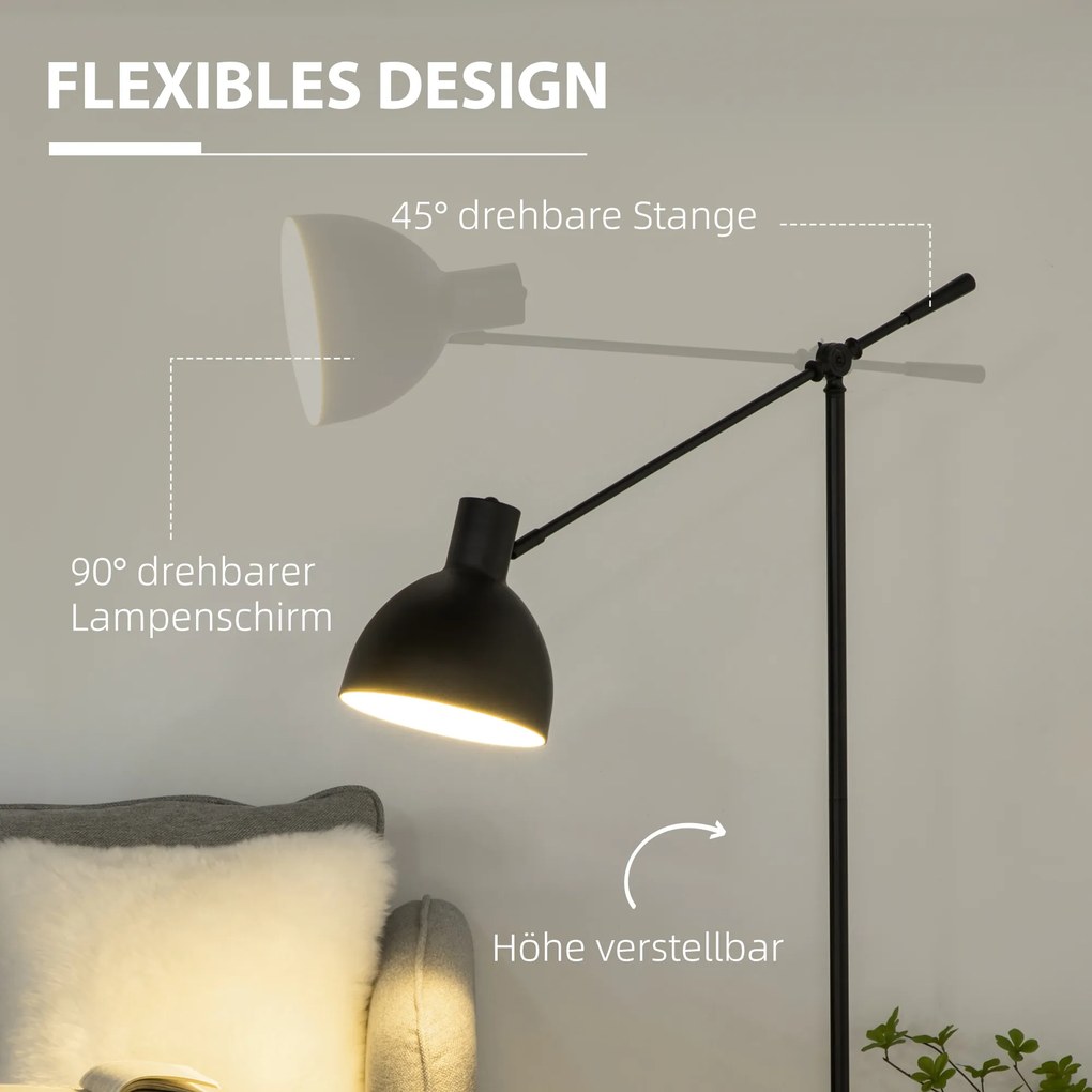 HOMCOM Stolní lampa v průmyslovém designu, výškově nastavitelná, nožní spínač; 30 m x 30 cm x 131 cm, černá