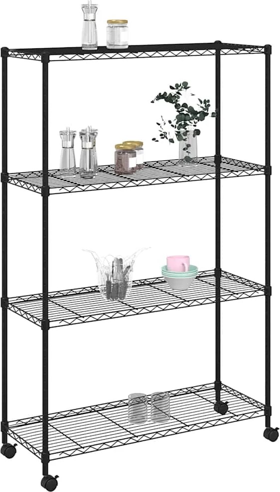 Úložný regál 4 police 90 x 35 x 142 cm s kolečky černý 200 kg 324628