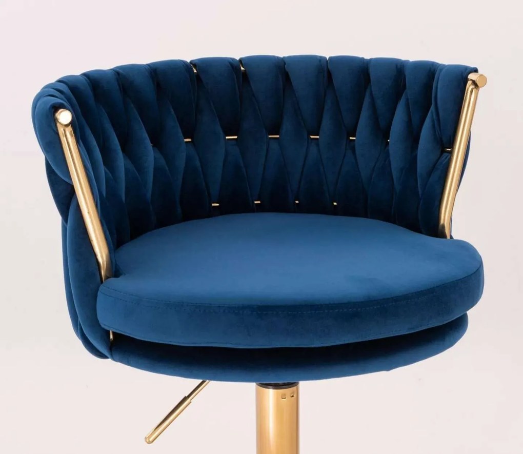LuxuryForm DESIGN Barová židle LYON VELUR na zlaté kulaté podstavě - modrá