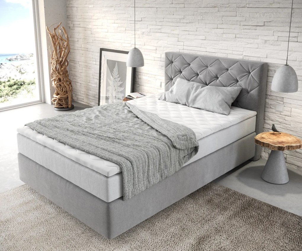 DELIFE Boxspring postel Dream-Great 120x200 cm mikrovlákno šedá s taštičkovou pružinovou matrací a visco topperem
