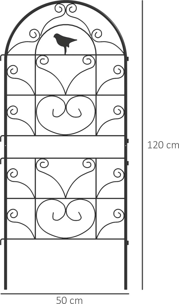 Outsunny Kovová mřížka sada 2 nerezových podpěr s ptačím vzorem pro popínavé rostliny 50x120 cm černá 84H-334V00BK