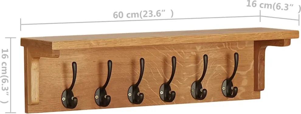 Věšák na kabáty 60 x 16 x 16 cm masivní dubové dřevo 289191