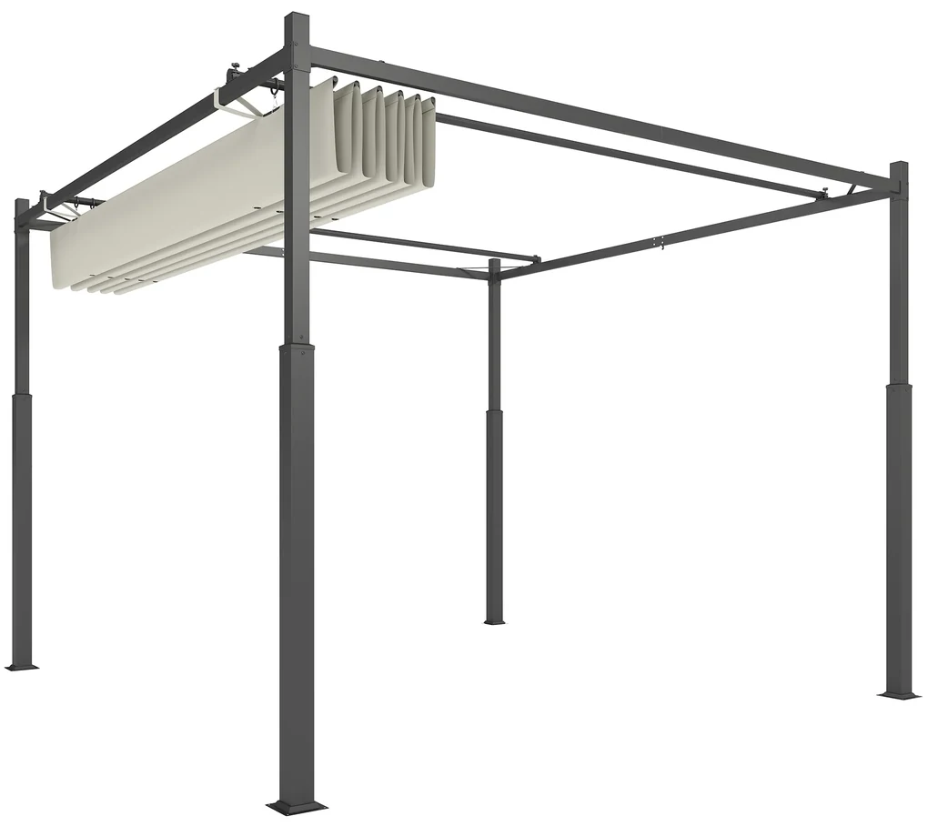Outsunny pergola cca 3x3m, kovová střecha na terasu, zahradní pavilon s nastavitelnou střechou ...