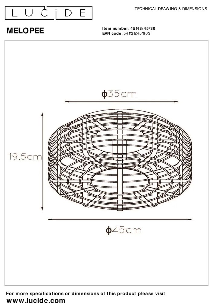 Lucide 45148/45/30 stropní svítidlo Melopee černé, E27, ø45cm