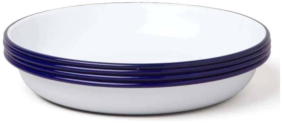 Sada 4 modro-bílých smaltovaných polévkových talířů Falcon Enamelware