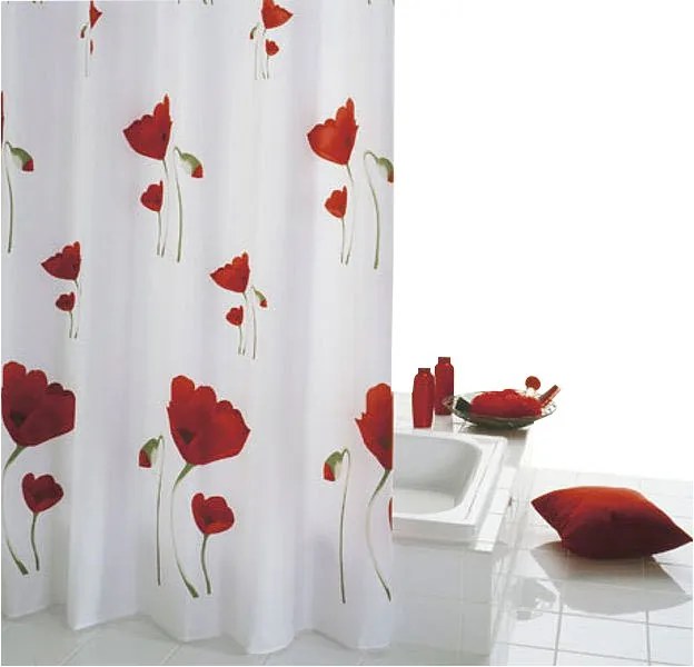 SAPHO - MOHN sprchový závěs 180x200cm, polyester, červenobílá 47800
