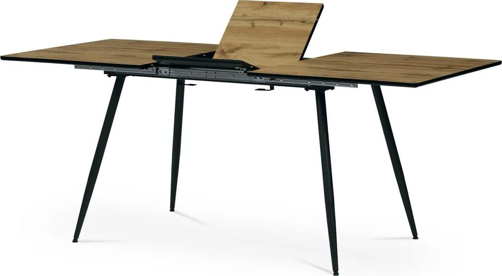 Autronic Jídelní stůl, 140+40x80x76 cm, MDF deska, 3D dekor divoký dub, kov, černý lak HT-921 OAK