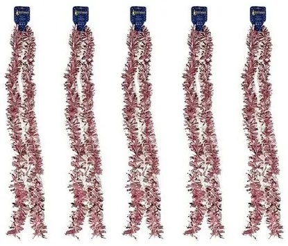 Sada vánočních řetězů 7 x 200 cm, 5 ks, růžová
