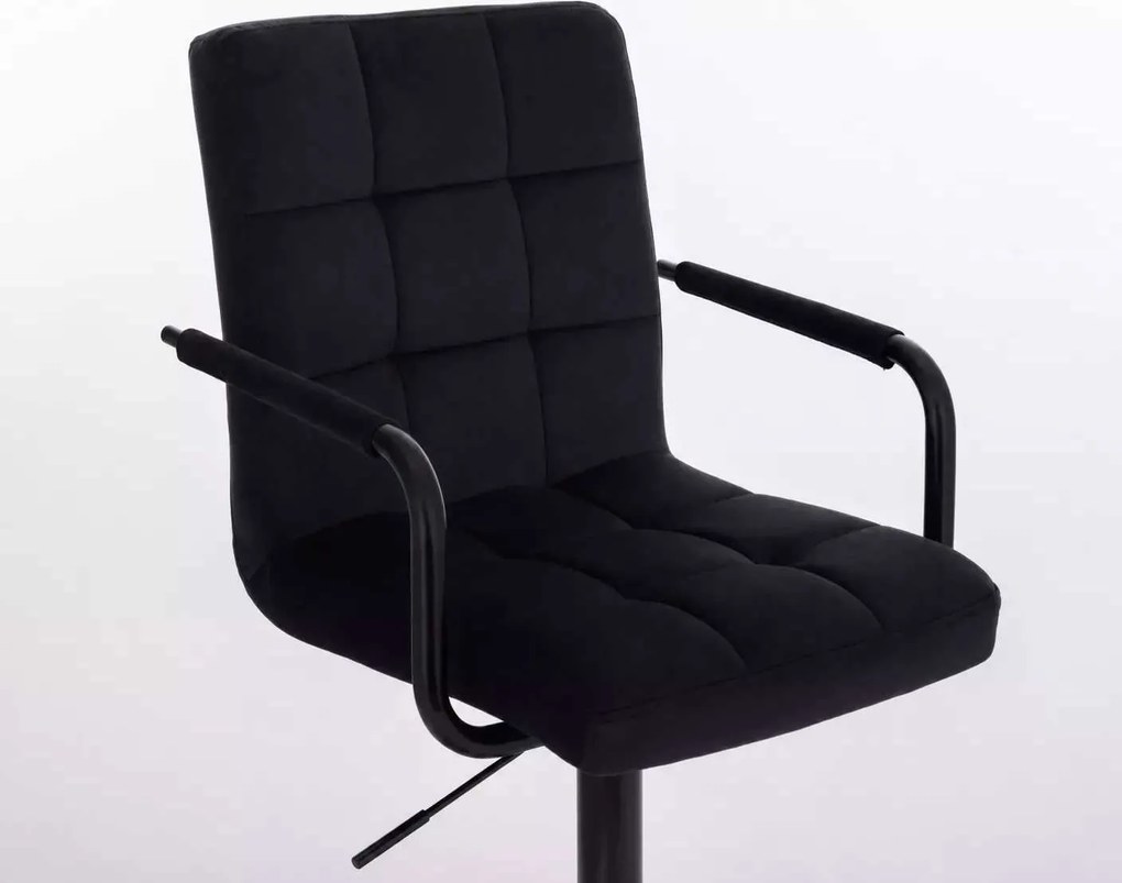 LuxuryForm DESIGN Barová židle VERONA BLACK VELUR na černé hranaté podstavě - černá