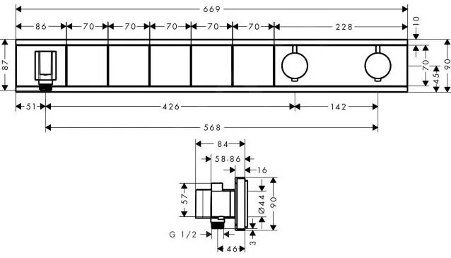 Hansgrohe RainSelect, baterie pod omítku na 5 spotřebičů, chromová, 15358000