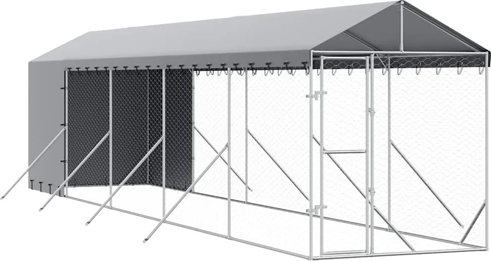 Venkovní psí kotec se střechou stříbrný 2 x 10 x 2,5 m ocel 3190492