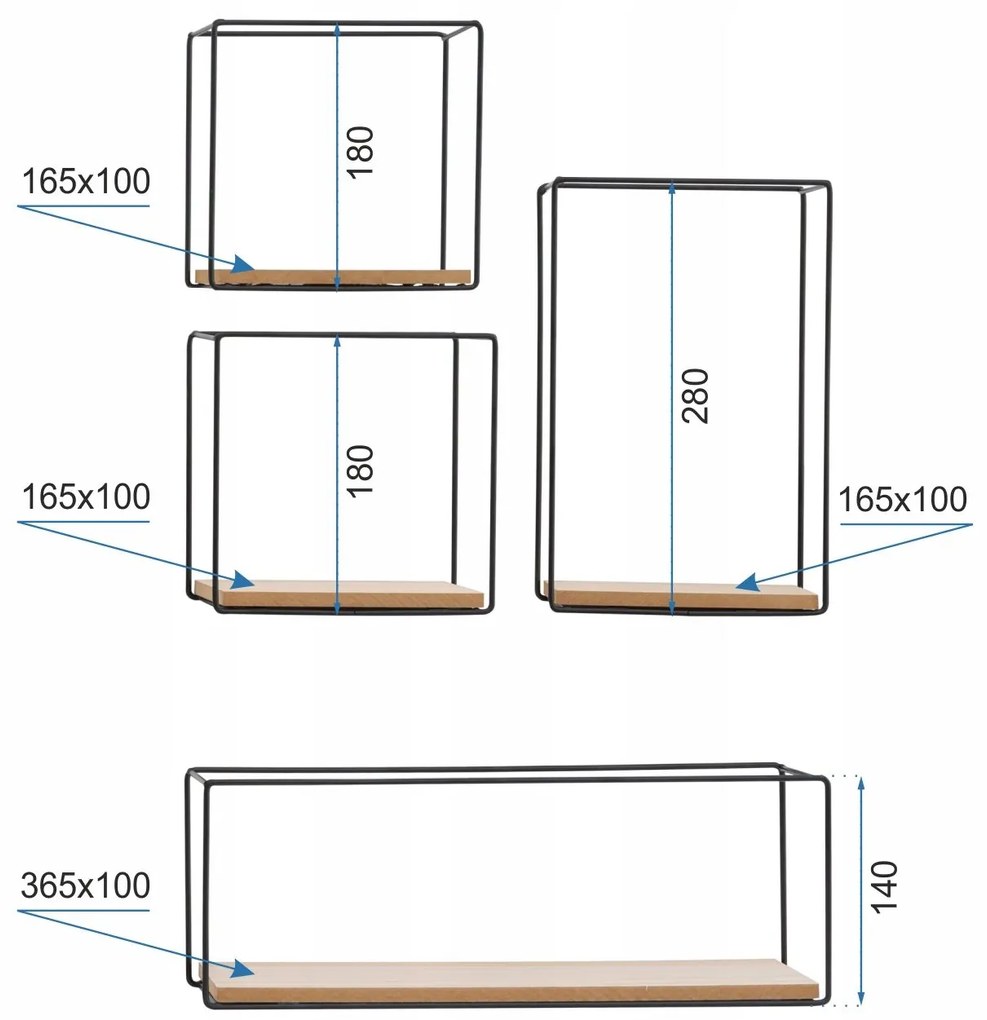 Tutumi 4 Nástěnná police Loft CFZL-TSF011