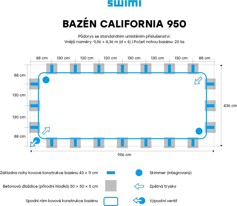Technypools Bazénový set CALIFORNIA 950 9,51 x 4,36 x 1,25 m (9785K) Barva: šedá