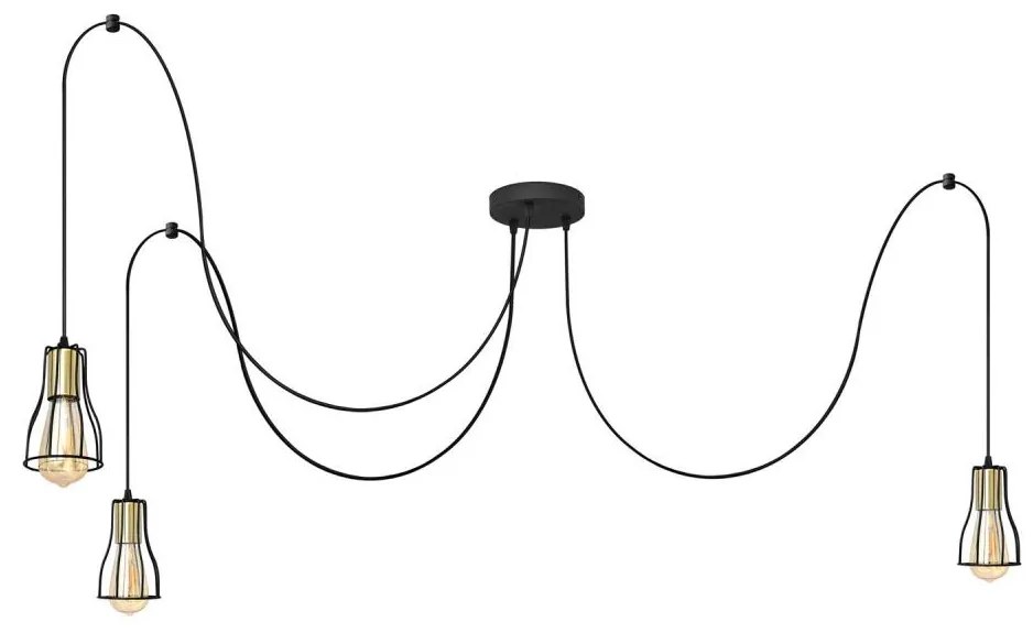 Lustr na lanku TUBE 3xE27/10W/230V pavouk černá/zlatá