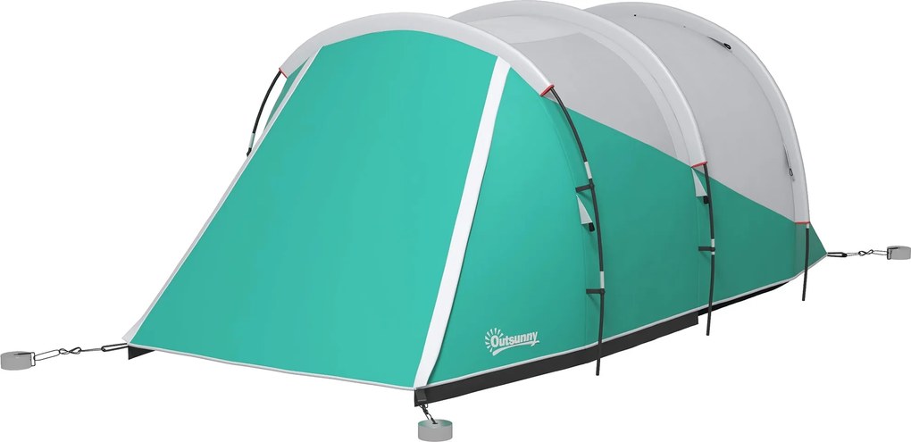 Tunneltent Outsunny, Stan pro 5 lidí, Rodinný stan se 2 pokoji, Taška na přenášení, 3000 mm voděodolný skupinový stan, pro zahradu, kemp, zelený | Aos