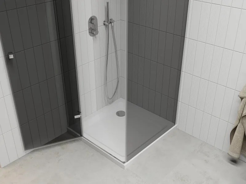 Mexen Roma, sprchový kout s křídlovými dveřmi 100 (dveře) x 100 (stěna) cm, 6mm šedé sklo, chromový profil + slim sprchová vanička bílá + chromový sifon, 854-100-100-01-40-4010
