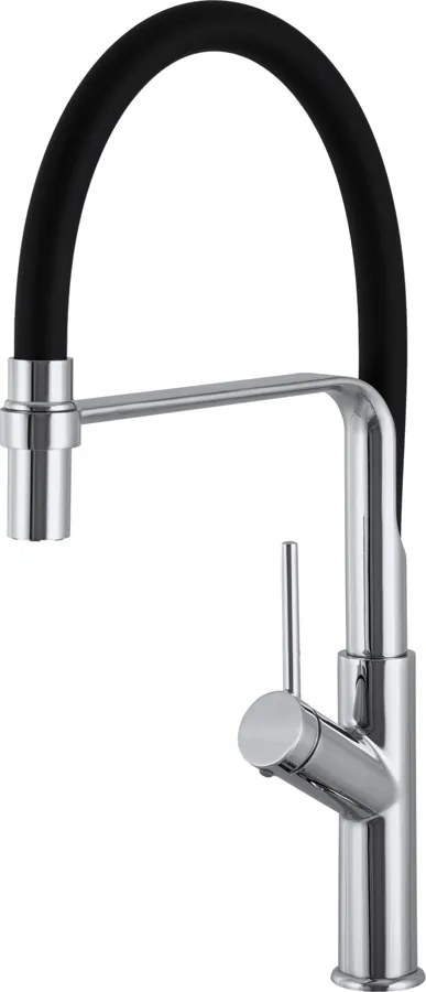 Gamma Venice, vysoká dřezová baterie s elastickým ramenem, h-465, černá matná-chromová, GMA-BVK-CH