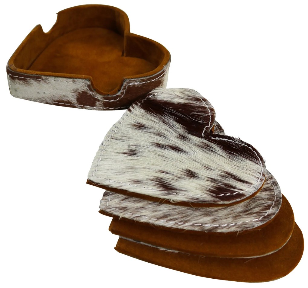 Sada podtácků Love z hovězí kůže Brown ( 4 ks ) - 13*13*3 cm