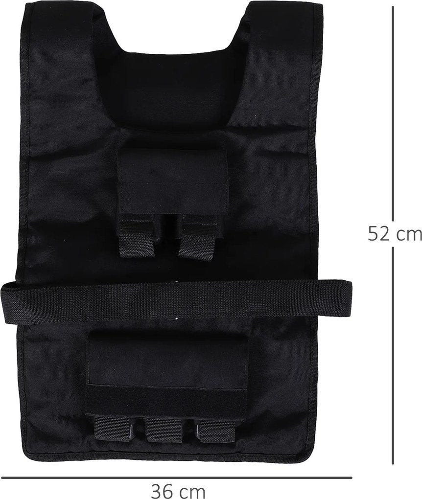 HOMCOM tréninková vesta 30 kg zátěžová vesta pro silový trénink nastavitelná oxford a železo černá 36x52cm