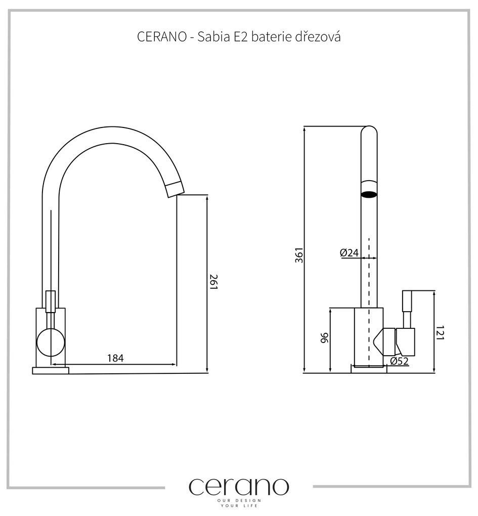 CERANO - Sabia baterie dřezová - šedá matná