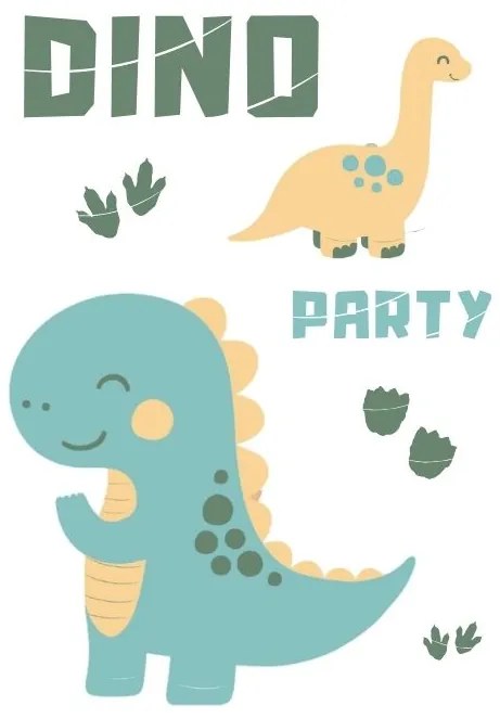 Benlemi Plakát na stěnu DINO PARTY do dětského pokoje Zvolte rozměr: 30x42 cm (A3)