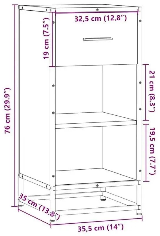 Komoda, 1 zásuvka, dřevo, kov, dub sonoma, černá, NoBi NORTY TYP 11