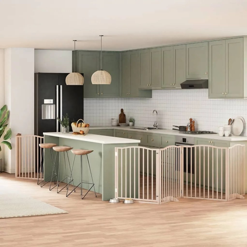 Zábrana pro psy s dvířky skládací 8 panelů 640 cm topol 3155614