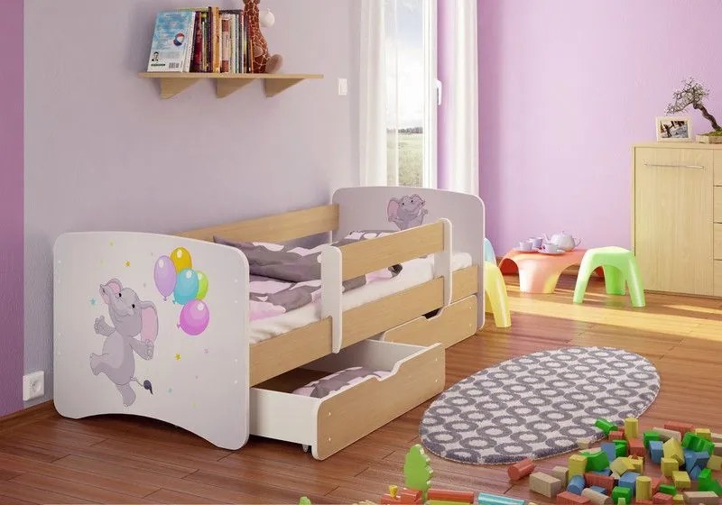 MAXMAX Dětská postel SLONÍK funny 180x90 cm - se šuplíkem