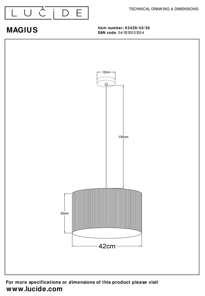 Lucide 03429/42/30 závěsné svítidlo Magius, přírodní, E27, ø42cm