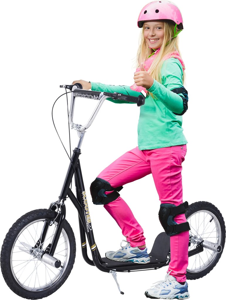 HOMCOM dětská koloběžka s pneumatikami odrážecí koloběžka koloběžka městská koloběžka pro děti kickboard 16 palců od 5 let výškově nastavitelná černá…