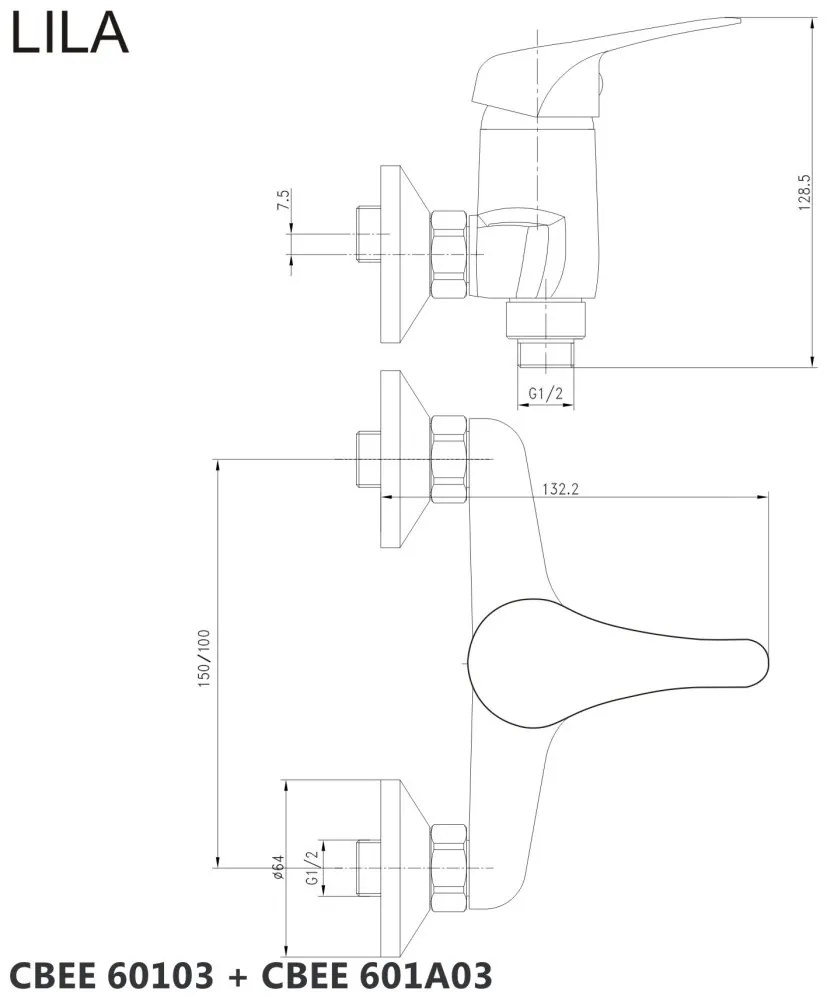 Mereo Lila sprchová nástěnná baterie 150 mm bez příslušenství mosaz chrom CBEE60103