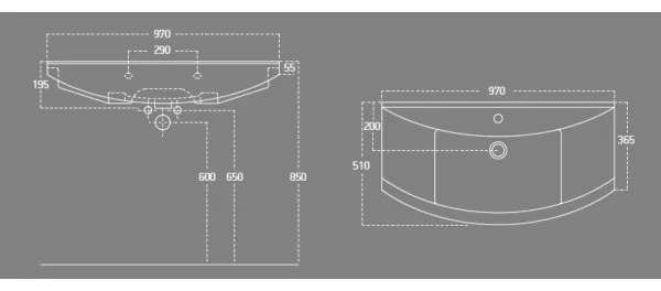 Aqualine - Zápustné umyvadlo ZERO 97x51 cm keramika/bílá