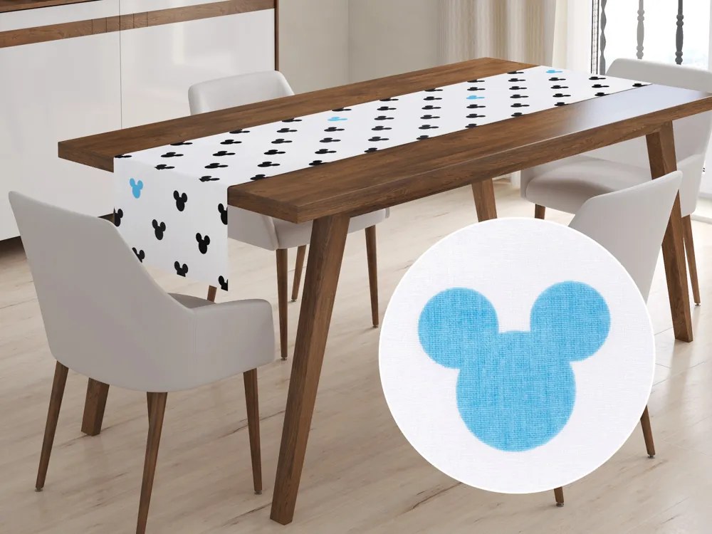 Biante Dětský bavlněný běhoun na stůl Sandra SA-079 Černé a modré myšky Mickey 35x160 cm
