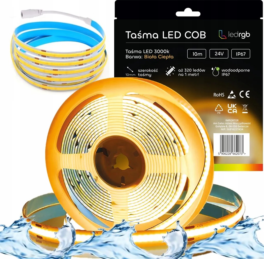 Led páska Neon Cob 24V 10 m 320/m 3000K Bílá Teplá Voděodolná IP67 10 mm