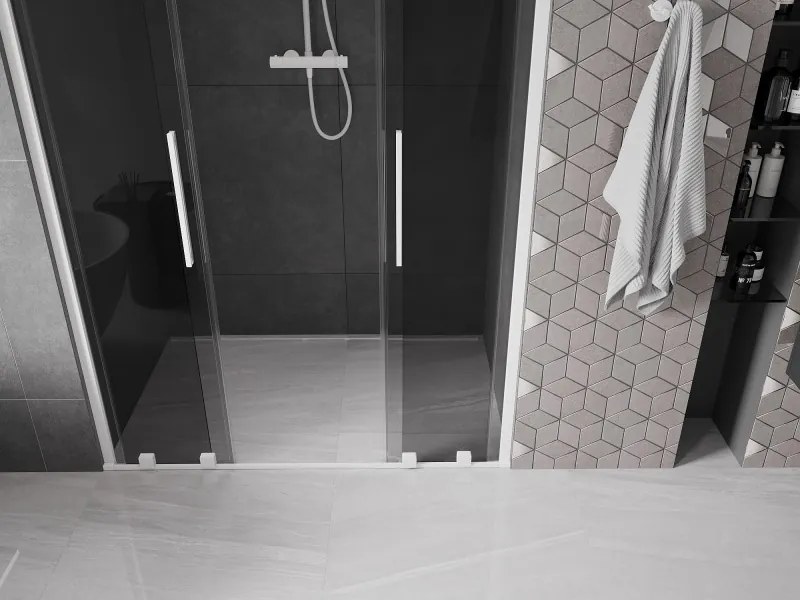 Mexen Velar Duo, posuvné sprchové dveře do otvoru 160 cm, 8mm šedé sklo, bílá matná, 871-160-000-42-20
