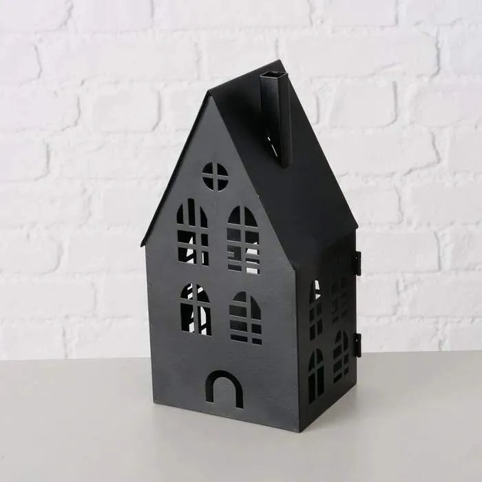 Lucerna kovová Domek 24 cm černá