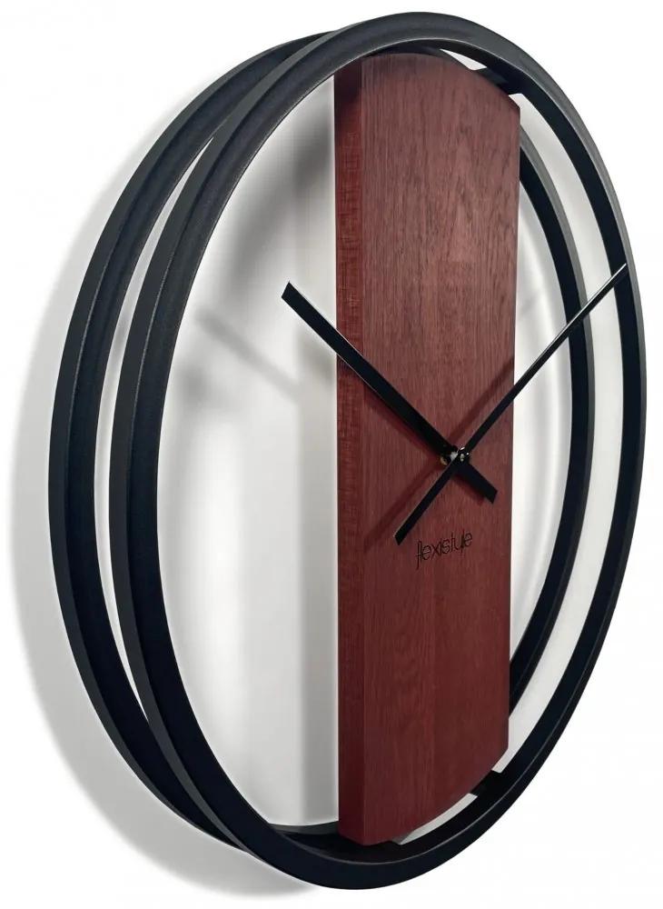 Nástěnné hodiny ze dřeva a kovu 50 cm Mahagon